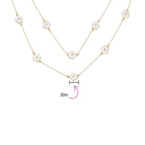 Bling Jewelry Fashion Cream Off White Enamel Flower Long Wrap Layer Gold Plated Crystal Accent Station Chain Wrap Layer Clover Necklace For Women 36 Inch