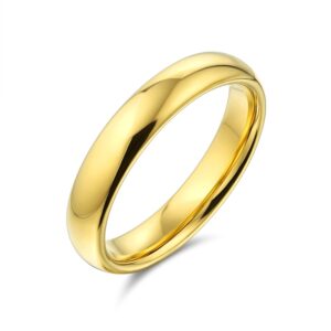 bling jewelry plain simple thin dome couples titanium wedding band polished 14k gold plated ring for men for women comfort fit 4mm