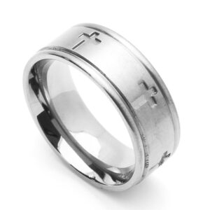 double accent 8mm comfort fit stainless steel wedding band cross ring (size 6 to 14) size 12