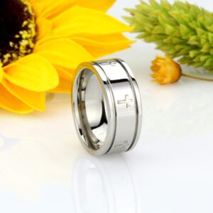 Double Accent 8MM Comfort Fit Stainless Steel Wedding Band Cross Ring (Size 6 to 14) Size 12