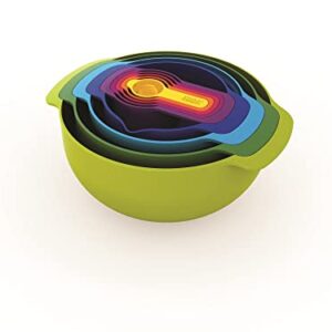 Joseph Joseph Nest 9 Plus, 9 Piece Compact Food Preparation Set with Mixing Bowls, Measuring cups, Sieve and Colander, MultiColor