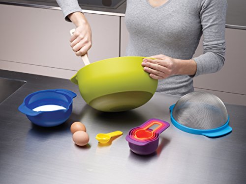 Joseph Joseph Nest 9 Plus, 9 Piece Compact Food Preparation Set with Mixing Bowls, Measuring cups, Sieve and Colander, MultiColor