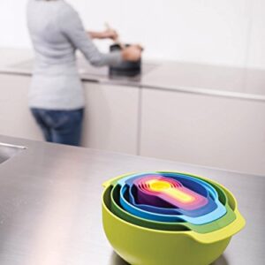 Joseph Joseph Nest 9 Plus, 9 Piece Compact Food Preparation Set with Mixing Bowls, Measuring cups, Sieve and Colander, MultiColor