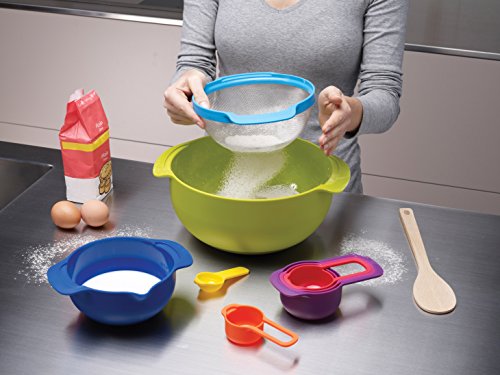 Joseph Joseph Nest 9 Plus, 9 Piece Compact Food Preparation Set with Mixing Bowls, Measuring cups, Sieve and Colander, MultiColor