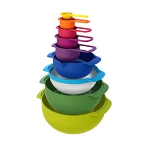 Joseph Joseph Nest 9 Plus, 9 Piece Compact Food Preparation Set with Mixing Bowls, Measuring cups, Sieve and Colander, MultiColor