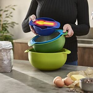 Joseph Joseph Nest 9 Plus, 9 Piece Compact Food Preparation Set with Mixing Bowls, Measuring cups, Sieve and Colander, MultiColor