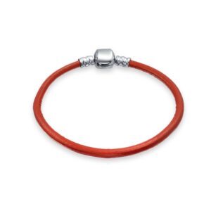 bling jewelry starter red genuine leather bracelet for women for teen fits european beads charm .925 sterling silver 7.5 inch