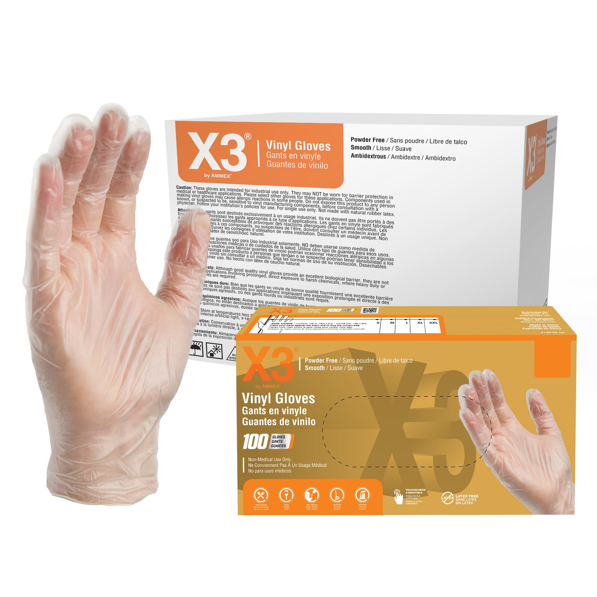 X3 Clear Vinyl Industrial Gloves, Case of 1000, 3 Mil, Size Large, Latex Free, Powder Free, Disposable, Food Safe, GPX346100