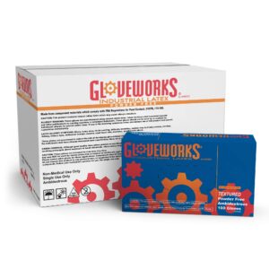 gloveworks industrial ivory latex gloves, case of 1000, 4 mil, size medium, powder free, textured, disposable, tlf44100