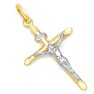 14k two tone gold crucifix cross religious charm pendant