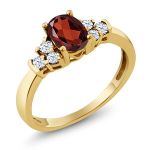 gem stone king 18k yellow gold plated silver red garnet and white topaz ring for women (0.79 cttw, gemstone birthstone, available in size 5, 6, 7, 8, 9)