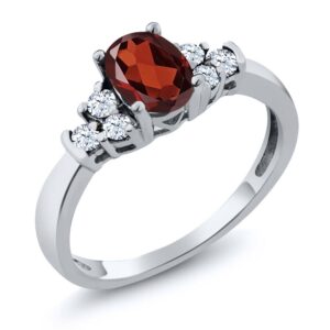 gem stone king 925 sterling silver oval red garnet and white topaz jewelry ring for women (0.79 cttw, gemstone birthstone, available in size 5, 6, 7, 8, 9)