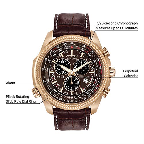 Citizen Men's Eco-Drive Weekender Brycen Chronograph Watch in Gold-tone Stainless Steel, Brown Leather strap (Model: BL5403-03X)