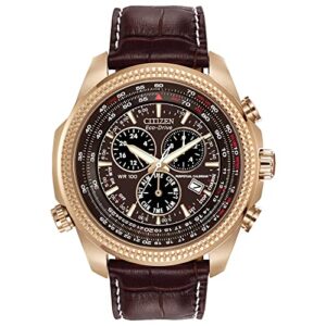 citizen men's eco-drive weekender brycen chronograph watch in gold-tone stainless steel, brown leather strap (model: bl5403-03x)