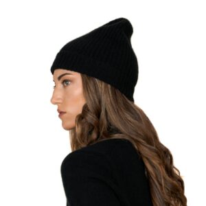 100% Cashmere Unisex Beanie Hat, Black