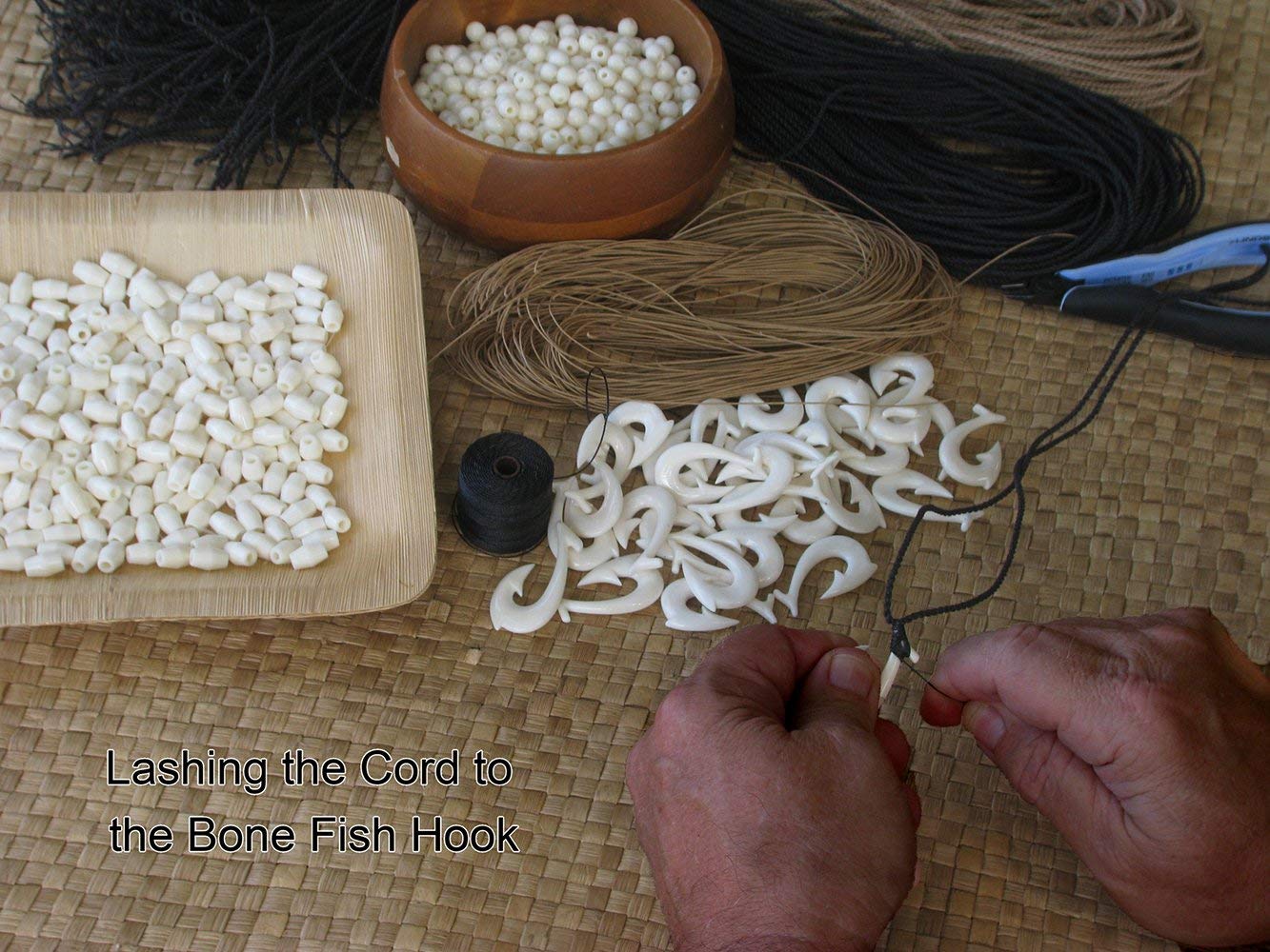 KanaKala Pacific Hawaiian Hand Carved Bone Fish Hook Necklace