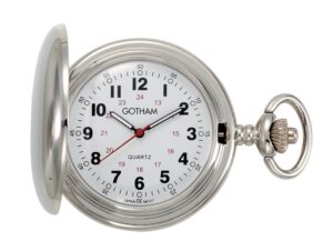 gotham men's silver-tone polished finish covered quartz pocket watch # gwc15042s