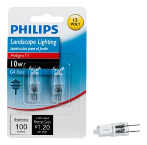 philips halogen landscape lighting t3 12-volt light bulb: 3000-kelvin, 10-watt, g4 base, 2-pack