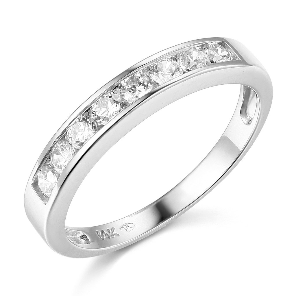 The World Jewelry Center .925 Sterling Silver Rhodium Plated Channel Set Wedding Band - Size 8