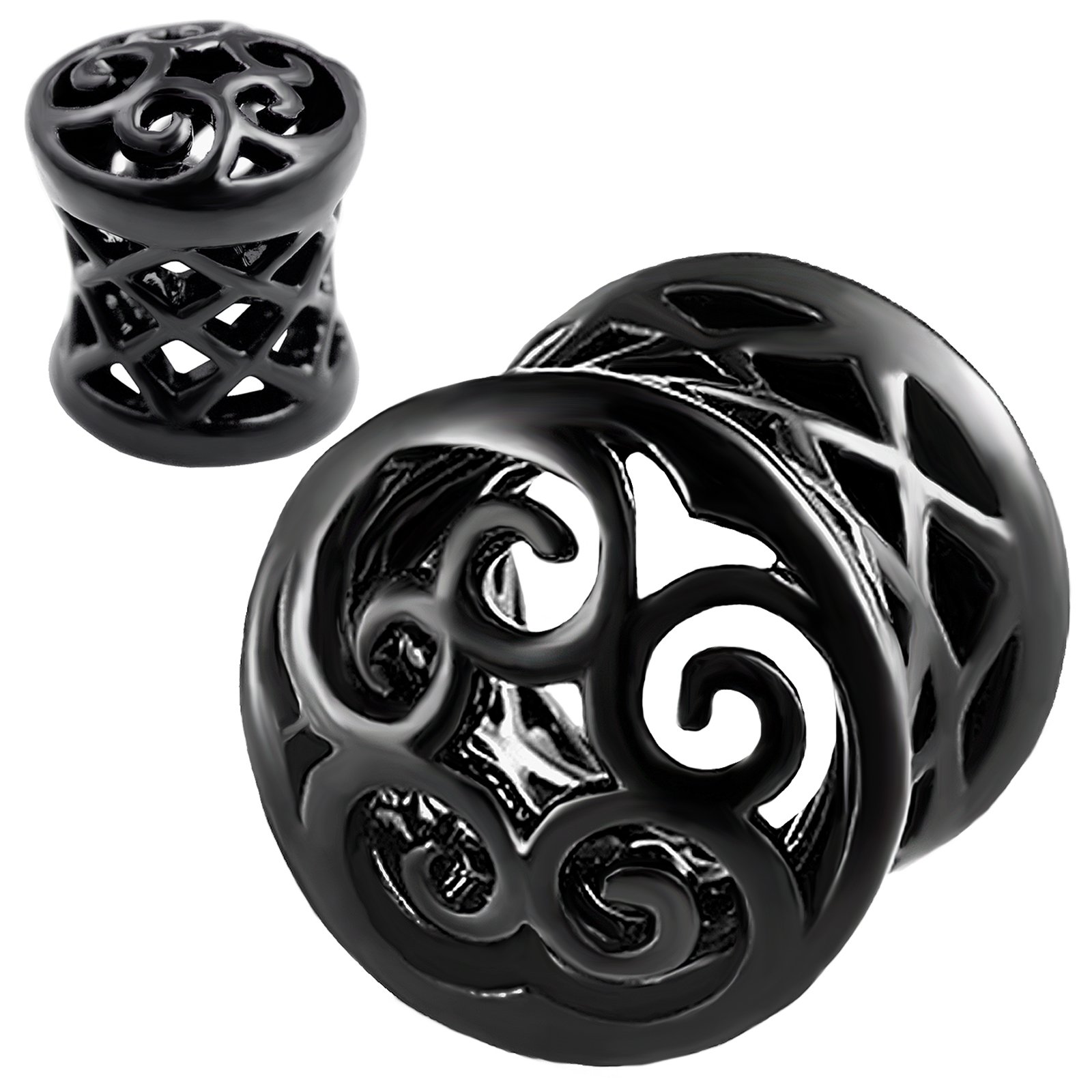 Bodyjewellery Black Alloy Double Flared Ear Plugs Flesh Tunnels Earlets ADFU, 0G 0 gauge 8mm, Pair