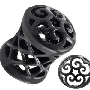 Bodyjewellery Black Alloy Double Flared Ear Plugs Flesh Tunnels Earlets ADFU, 0G 0 gauge 8mm, Pair