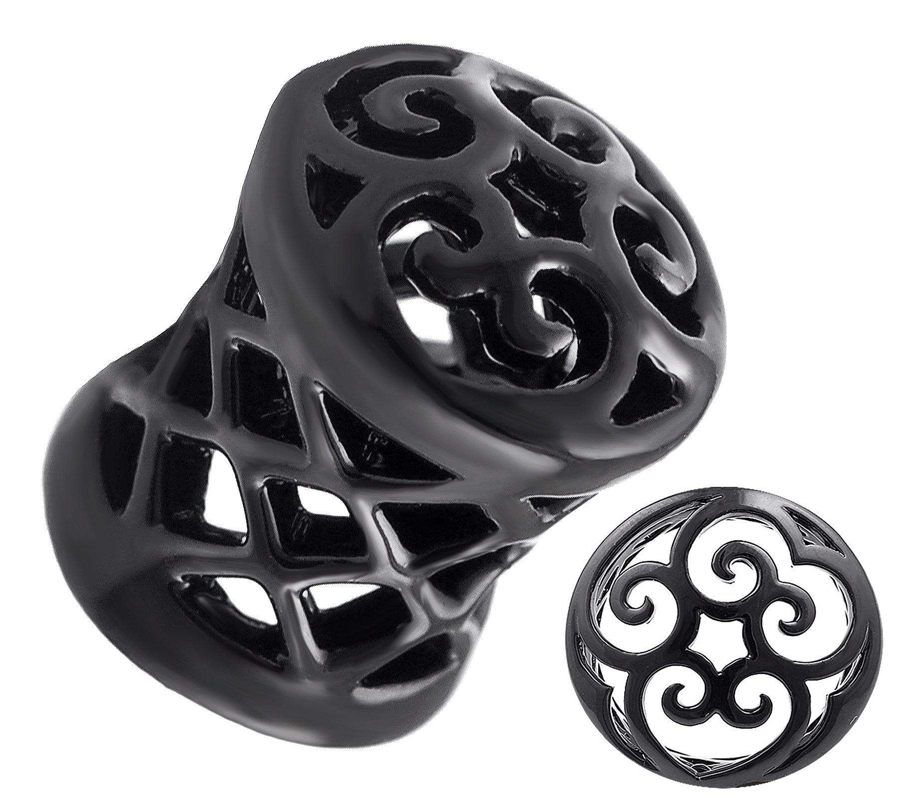 Bodyjewellery Black Alloy Double Flared Ear Plugs Flesh Tunnels Earlets ADFU, 0G 0 gauge 8mm, Pair