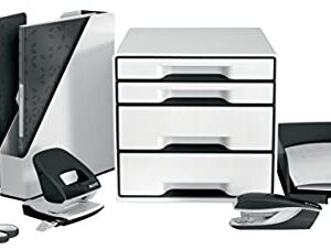 Leitz Click & Store Storage Box, 4 Drawer, Collapsible, Stackable, Patented Design, Bin, Cabinet, Desk Organizer, Black (60490095)