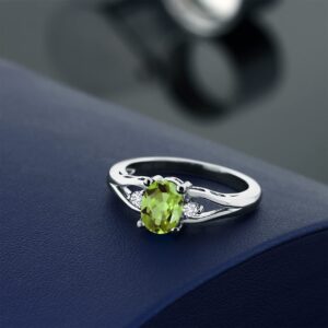 Gem Stone King 925 Sterling Silver Green Peridot and White Topaz 3 Stone Ring For Women | 1.50 Cttw | Gemstone Birthstone | Oval 8X6MM | Available In Size 5,6,7,8,9