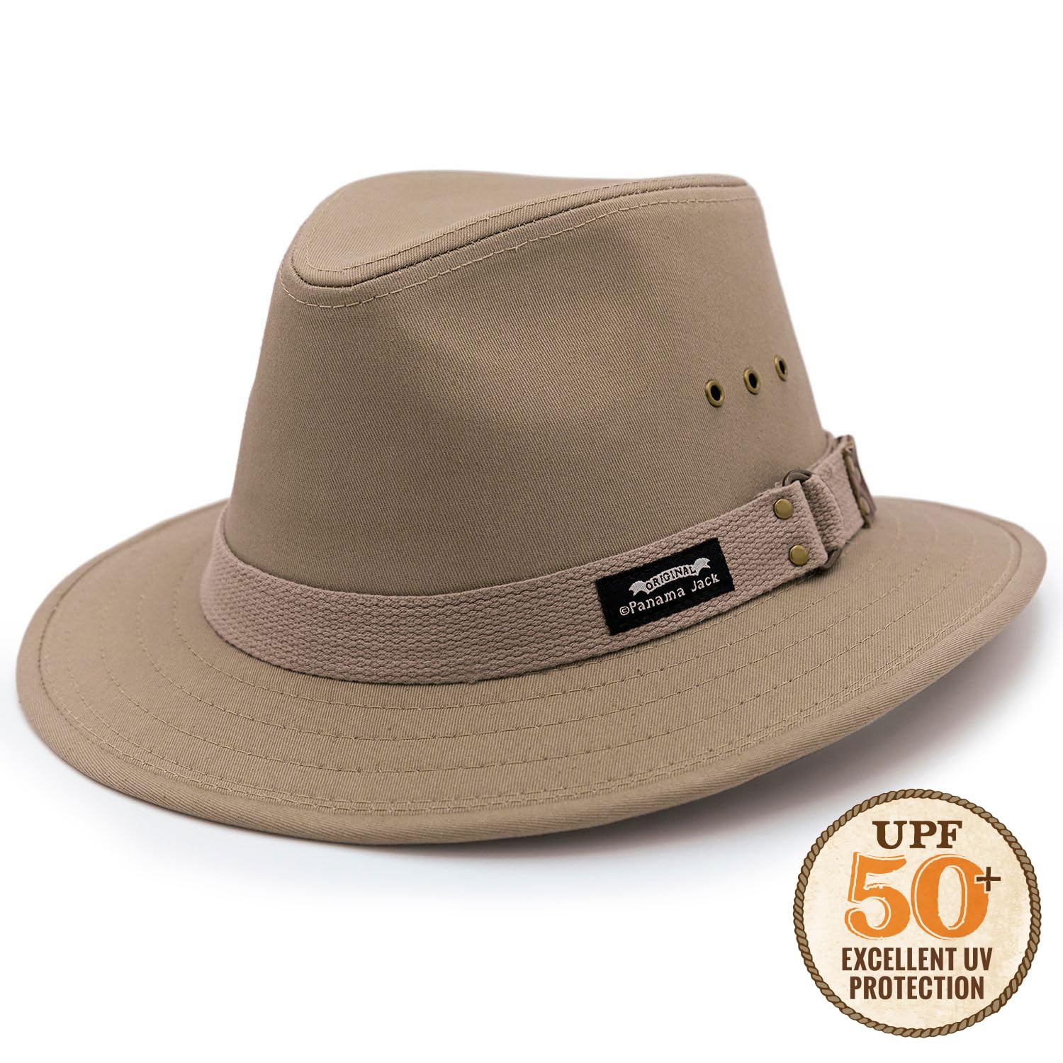 Panama Jack Men's Original Canvas Safari Sun Hat, 2 1/2" Brim, UPF (SPF) 50+ Sun Protection (Khaki, Medium)