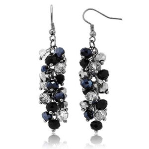 gem stone king 2 inch black and silver cluster faceted crystal dangle hook earrings for women