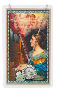 st cecilia prayer card with medal patron saint catholic christian pendant charm