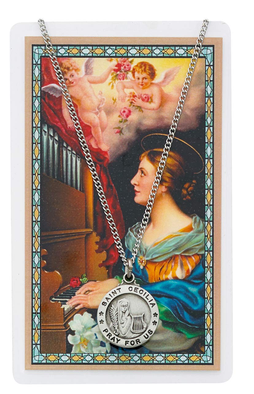 St Cecilia Prayer Card With Medal Patron Saint Catholic Christian Pendant Charm