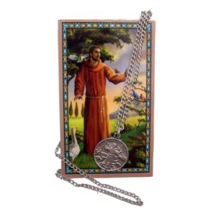 saint francis of assisi pewter medal pendant with prayer card