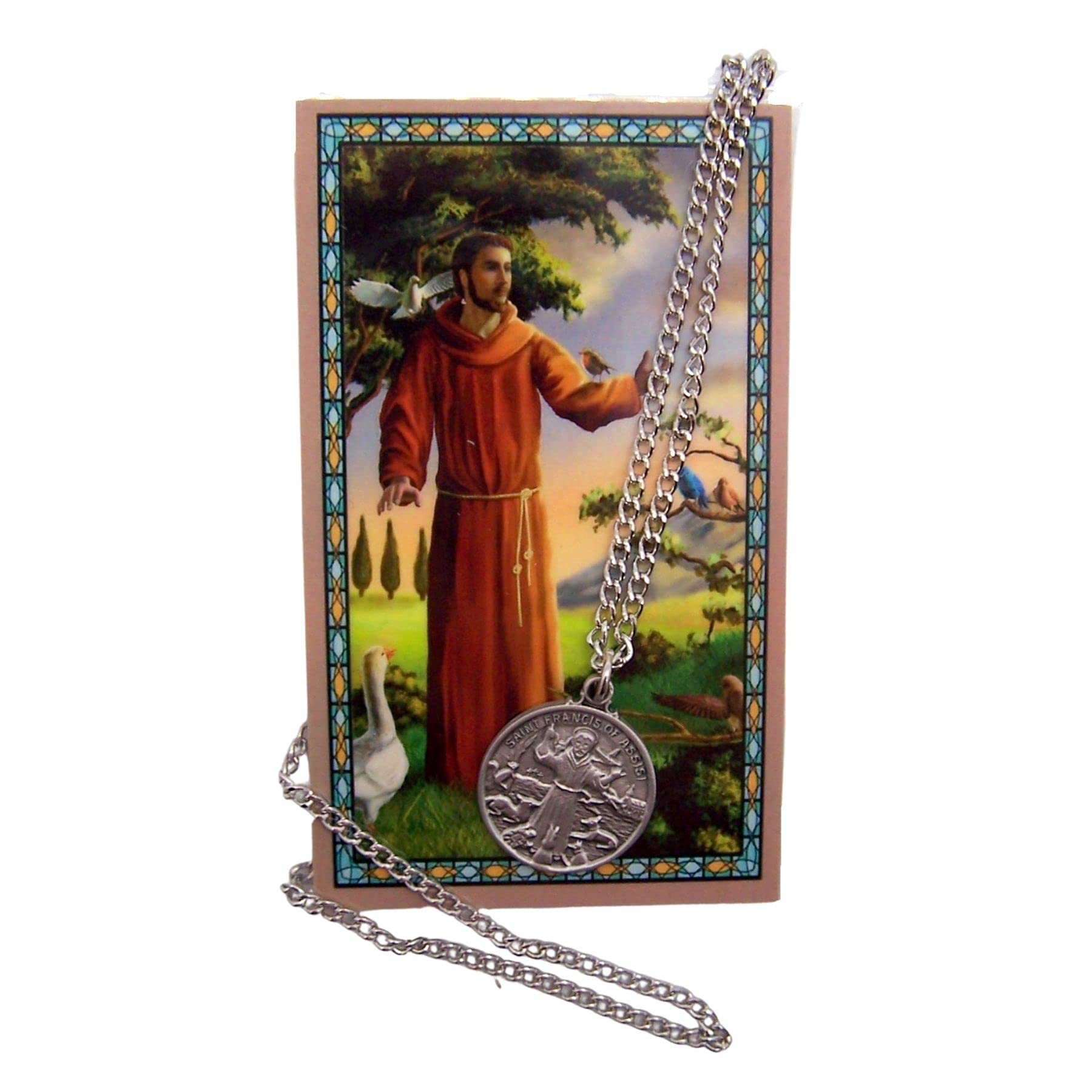 Saint Francis of Assisi Pewter Medal Pendant with Prayer Card