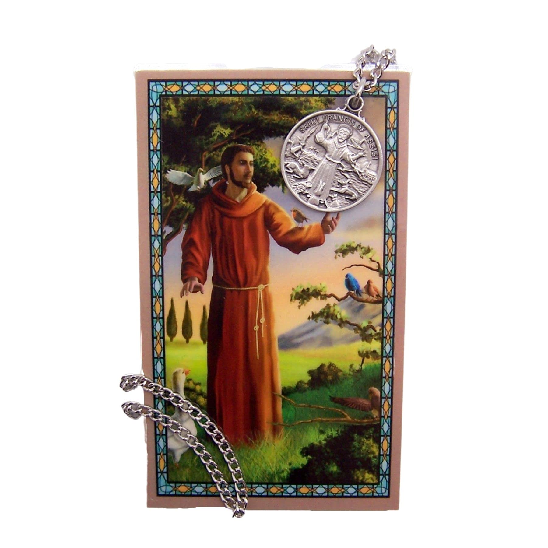 Saint Francis of Assisi Pewter Medal Pendant with Prayer Card