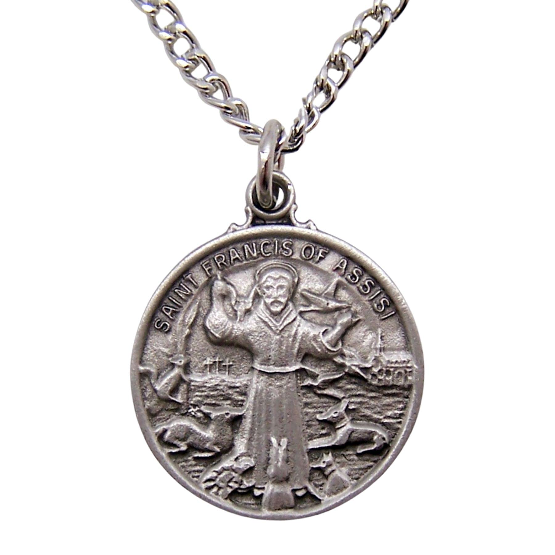 Saint Francis of Assisi Pewter Medal Pendant with Prayer Card