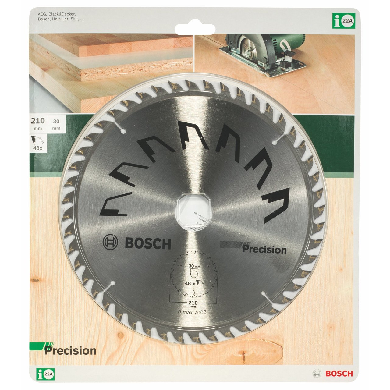 Bosch 1x Circular Saw Blade Precison (for Wood, Ø 210 x 2.5/1.5 x 30 mm, 48 Teeth, ATB, Accessories for Circular Saws)