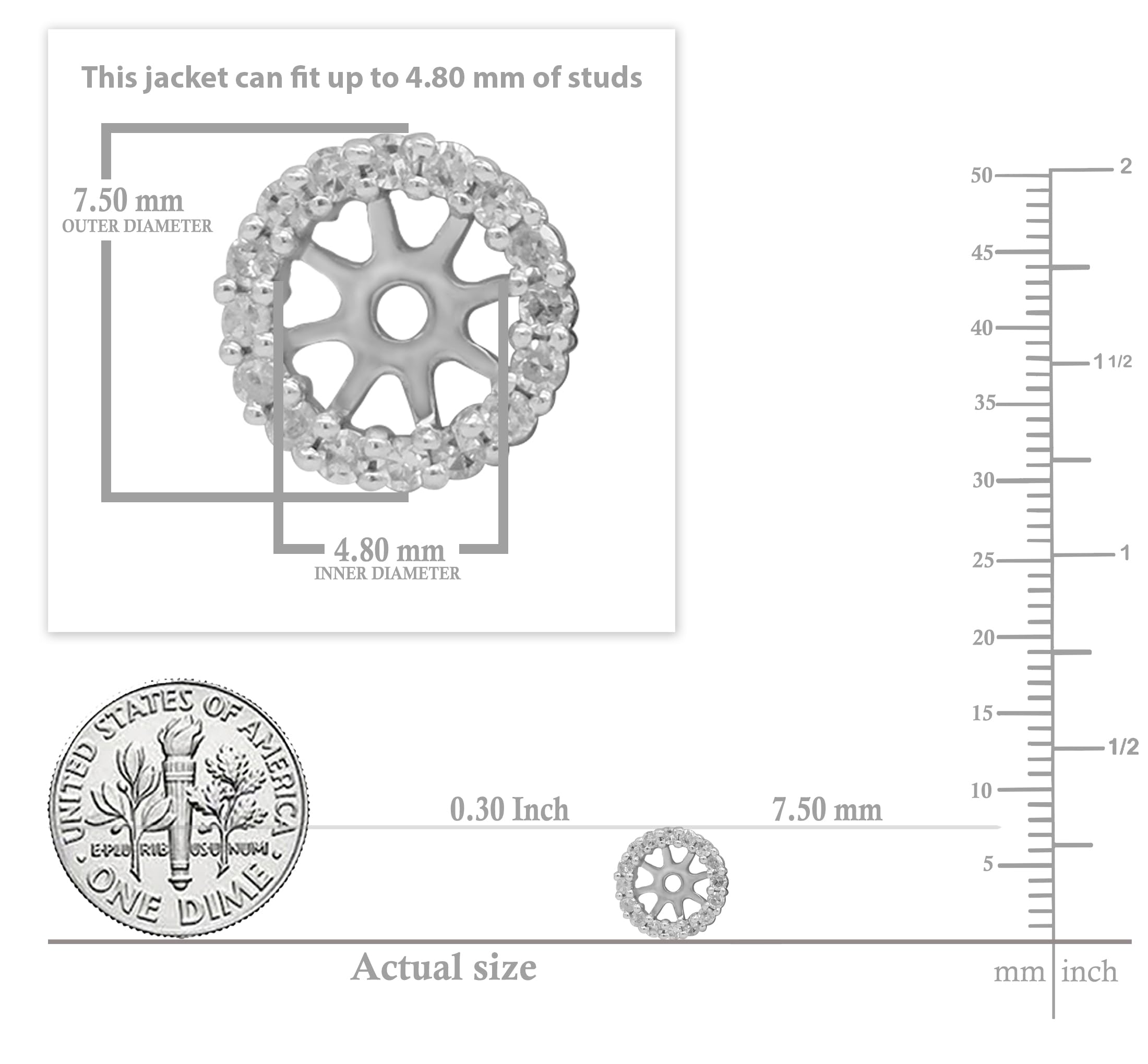 Dazzlingrock Collection 0.25 Carat (ctw) Round White Diamond Removable Jackets for Women's Stud Earrings in 14K White Gold