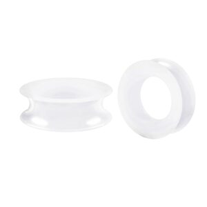 1 1/8" inch (30mm) - white silicone double flared ear plugs - sold as a pair