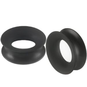 1 1/16" inch (28mm) black silicone double flared ear plugs - sold as a pair