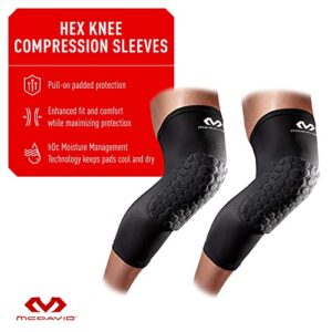 McDavid Hex Knee Compression Sleeves, Pull-On Padded Protection, Moisture Wicking (1 Pair), Black, ADULT- Small