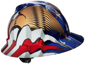 msa (mine safety appliances) 10071159 v-gard freedom series class e type i hard hat with fast-track suspension and american flag with 2 eagles