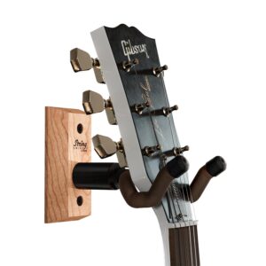 string swing guitar wall mount, guitar hanger, wall guitar mount, guitar holder hook for wall, fits all size guitars, acoustic, electric, bass, cherry hardwood - made in usa