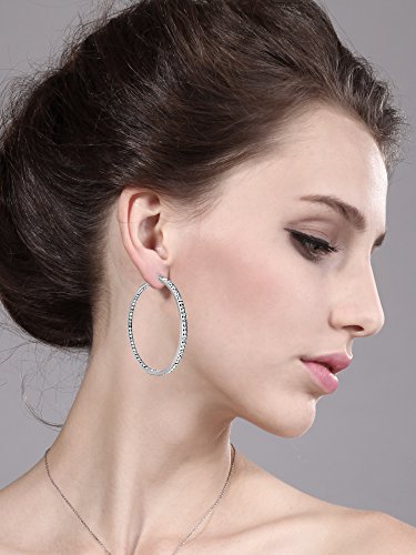 Gem Stone King 2 Inch Stunning Stainless Steel High Shine Inside-Out Hoop Earrings With CZ For Women