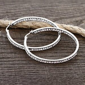 Gem Stone King 2 Inch Stunning Stainless Steel High Shine Inside-Out Hoop Earrings With CZ For Women