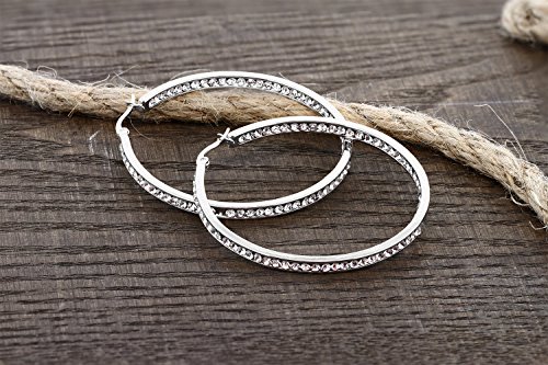 Gem Stone King 2 Inch Stunning Stainless Steel High Shine Inside-Out Hoop Earrings With CZ For Women