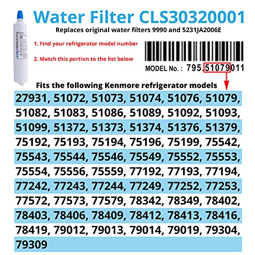 Kenmore 9990 Refrigerator Water Filter, 1 Count (Pack of 1), White