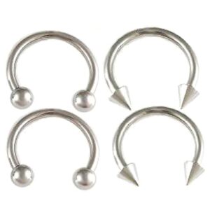 bodyjewellery 16g 16 gauge 1/2 inch 12mm surgical steel eyebrow lip bars ear tragus horseshoe rings circular barbells achb piercing 4pcs