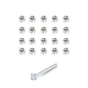 20 Pack 925 Sterling Silver Nose Studs Rings 1mm Clear stone 22G