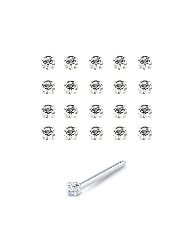 20 Pack 925 Sterling Silver Nose Studs Rings 1mm Clear stone 22G